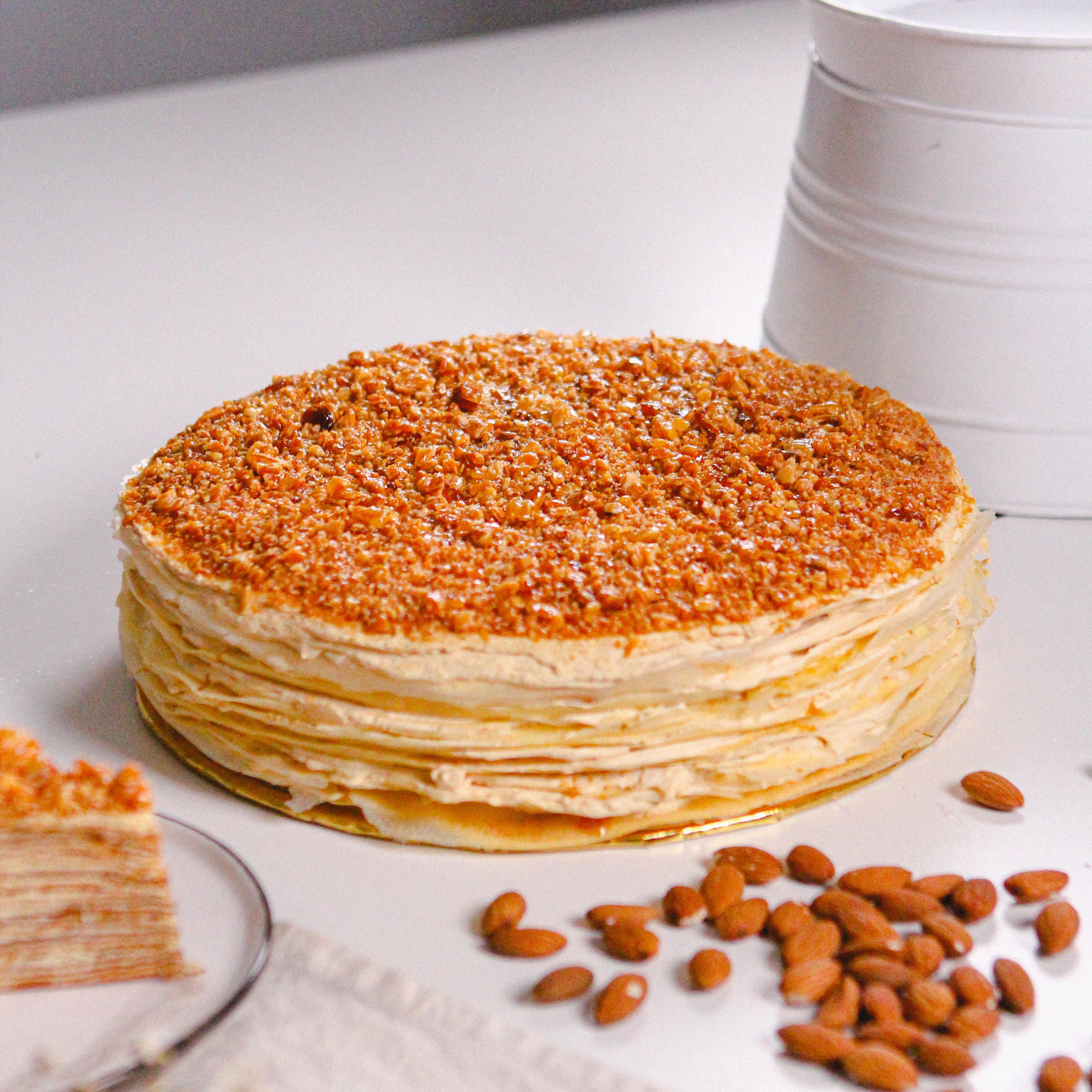 Almond Salted Caramel Mille Crepe Cake | Cake Together | Birthday Cake Delivery